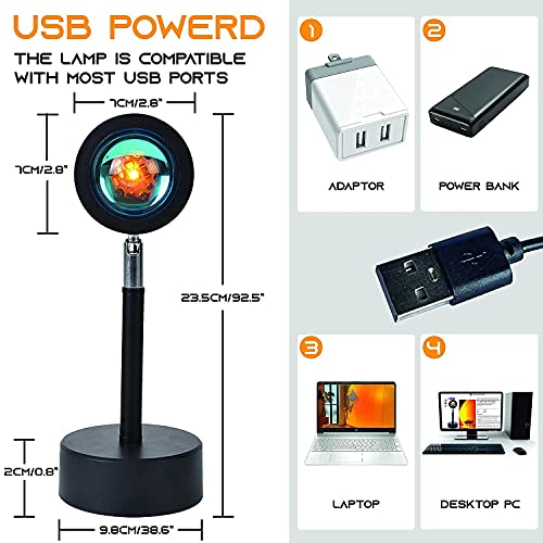 DLMlamps SunLight Lamp Sunset Projector Table Night LED Lamp Romantic Decor Light of the Red Sunset, 180 Degree Rotation USB Charging for Photo, Home, Bedroom Background Room Decoration