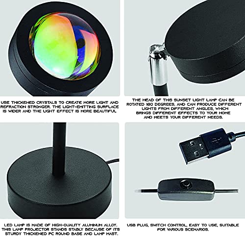 DLMlamps SunLight Lamp Sunset Projector Table Night LED Lamp Romantic Decor Light of the Red Sunset, 180 Degree Rotation USB Charging for Photo, Home, Bedroom Background Room Decoration