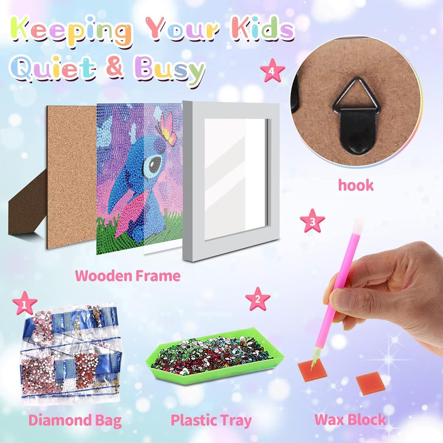 xackcme Stitch Diamond Painting Kits for Kids with Frame,Cartoon Diamond Art for Kids Ages 4-8-12,Easy Kids Gem Art Kit with Beautiful Package for Gift Home Wall Decor(7x7inch), CC015