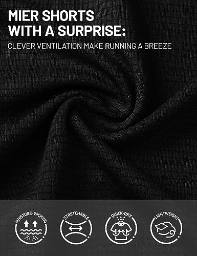 MIER Men's 3 Inch Athletic Running Shorts with Liner Quick Dry Active Lightweight Gym Sports Workout Shorts for Men, Black, M