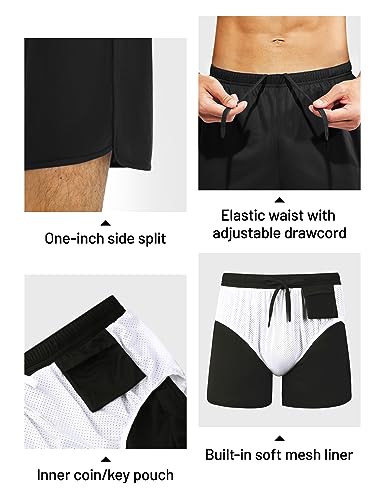 MIER Men's 3 Inch Athletic Running Shorts with Liner Quick Dry Active Lightweight Gym Sports Workout Shorts for Men, Black, M