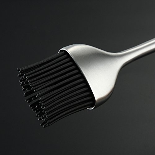 HQY Heavy-Duty BBQ Basting Brush Silicone Bristles with 12 Inch Stainless Steel Handle - Make Grilling Easy - 5 Year Guarantee