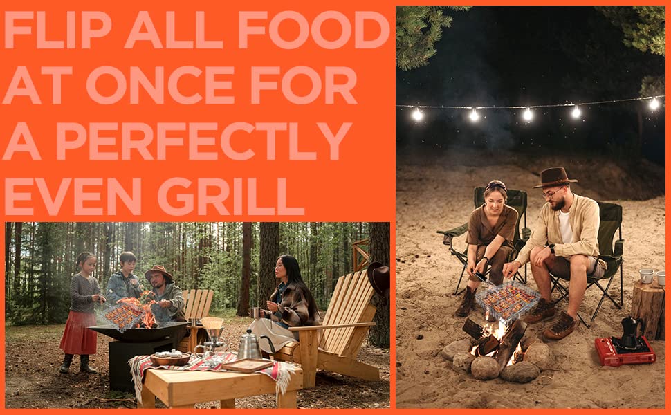 KARTALIO BBQ Stainless Steel Grill Basket,Barbecue Party Rustproof Grilling Basket, Large Folding Grilling baskets With Detachable Handle, Portable Outdoor Camping Accessories.