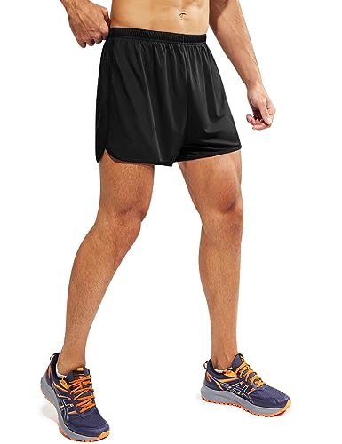MIER Men's 3 Inch Athletic Running Shorts with Liner Quick Dry Active Lightweight Gym Sports Workout Shorts for Men, Black, M