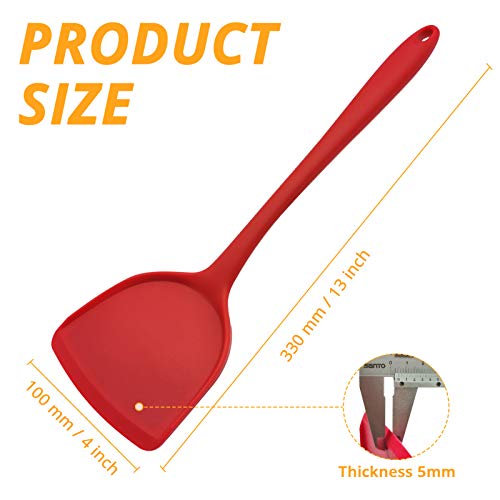 Silicone Non-stick Turner, High Heat Resistant to 480°F, KUFUNG Food Grade Solid Turner, BPA Free, Solid Spatula for Fish, Eggs, Pancakes (Solid Turner, Red)
