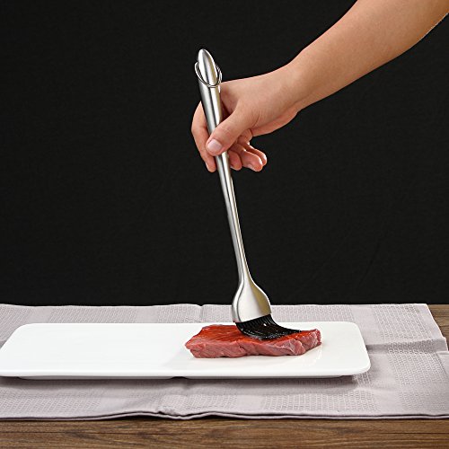 HQY Heavy-Duty BBQ Basting Brush Silicone Bristles with 12 Inch Stainless Steel Handle - Make Grilling Easy - 5 Year Guarantee