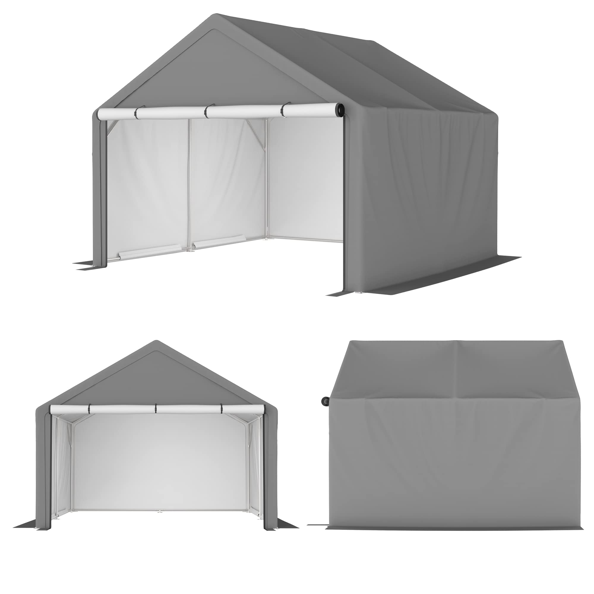 10x10 ft Portable Outdoor Storage Shelter Shed, Heavy Duty Storage Garage Shed with Roll-up Doors Shelter for Garden Tool, Lawn Mower, Motorcycleand, Bike - Gray
