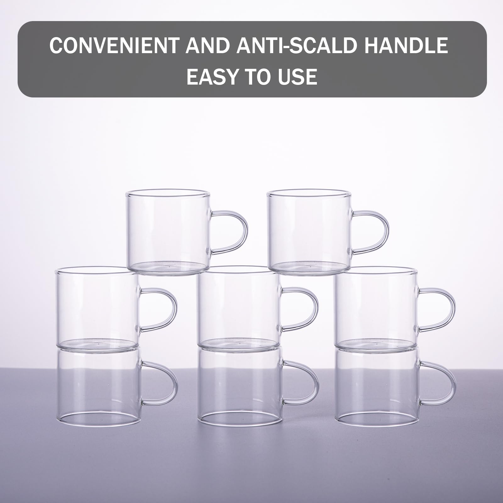 Motanber Espresso Cups Set of 8, Espresso Shot Glass 3.5 OZ, Mini Glass Cup, Clear Glass Tea Mugs, Small Coffee Cup with Handle for Latte, Tea, Espresso Machine