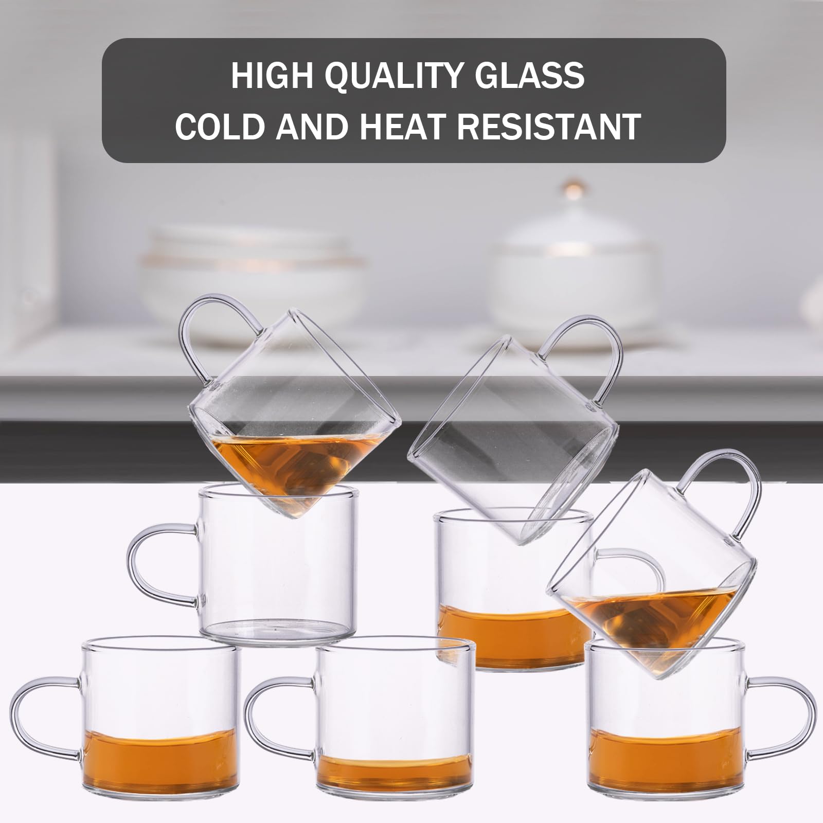 Motanber Espresso Cups Set of 8, Espresso Shot Glass 3.5 OZ, Mini Glass Cup, Clear Glass Tea Mugs, Small Coffee Cup with Handle for Latte, Tea, Espresso Machine