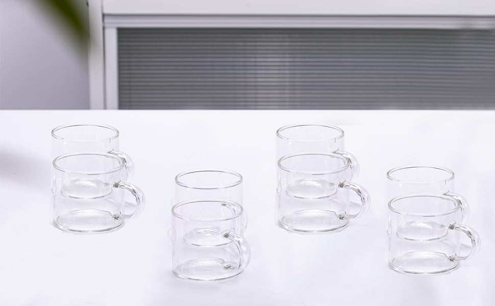 Motanber Espresso Cups Set of 8, Espresso Shot Glass 3.5 OZ, Mini Glass Cup, Clear Glass Tea Mugs, Small Coffee Cup with Handle for Latte, Tea, Espresso Machine