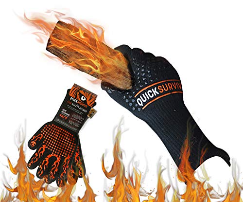 QUICKSURVIVE - Extreme Heat Resistant Glove up to 932F for BBQ, Grilling, Baking Fire Pit and Fire Place Fire Safety Glove ( 2 Gloves Total)