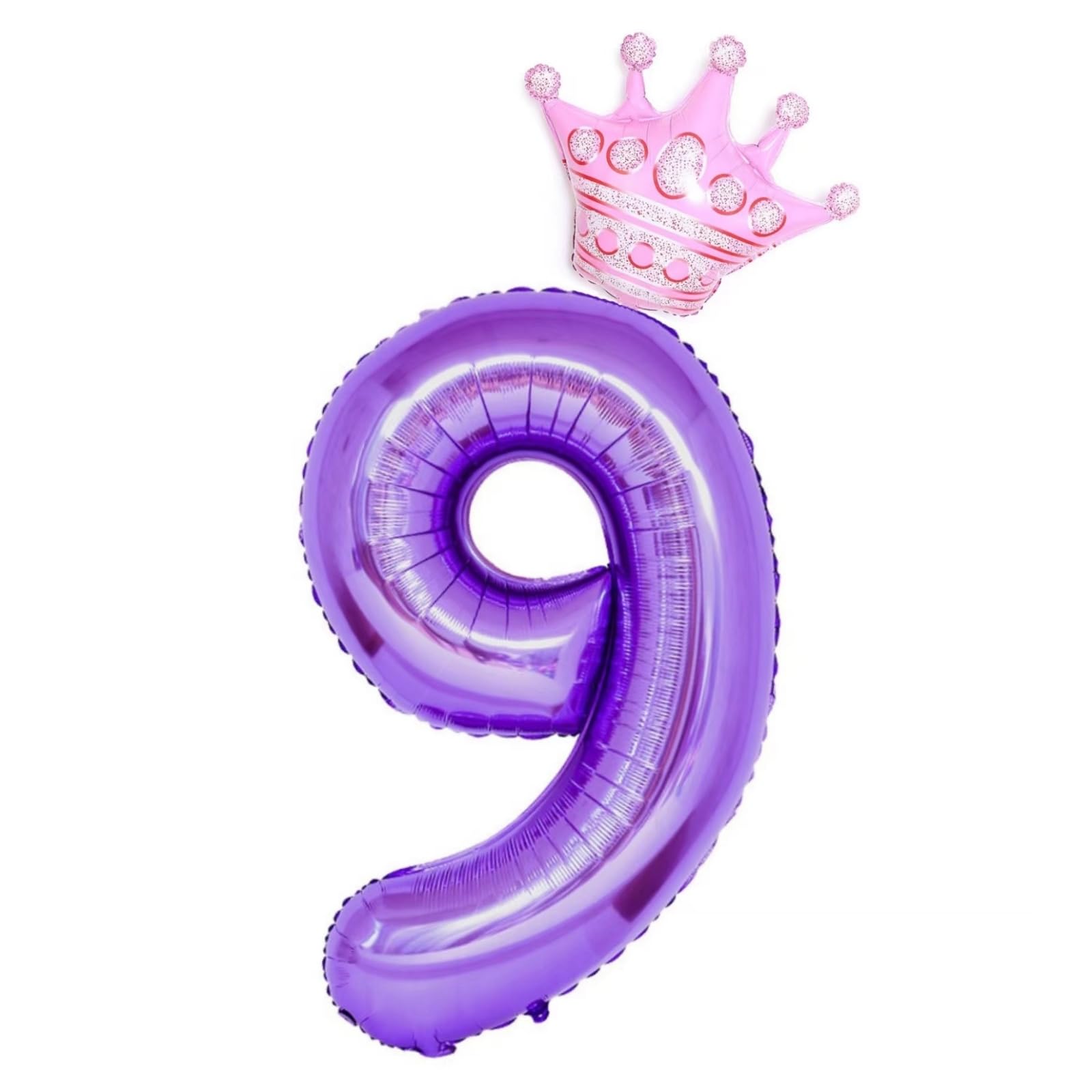 40 Inch Purple Number 9 Balloons With Crown, 9th Birthday Decorations for Girls, Giant Number 9 Birthday Balloons. (Purple 9)