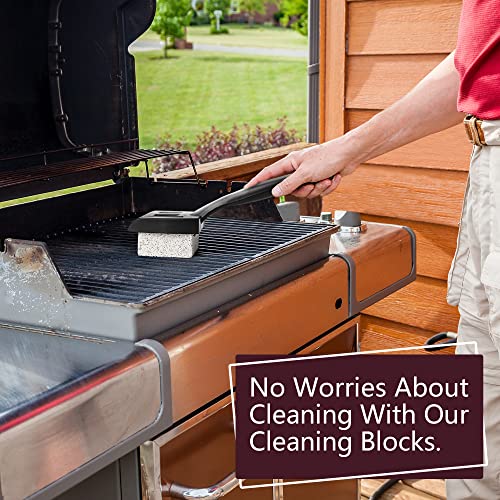 RadStar BBQ Grill Cleaning Blocks - 4 pcs with Handle. Great Grill Brush and Scraper for Grill Cleaning Made from Pumice Stone and is Bristle Free. Clean Grill Griddle and cast Iron