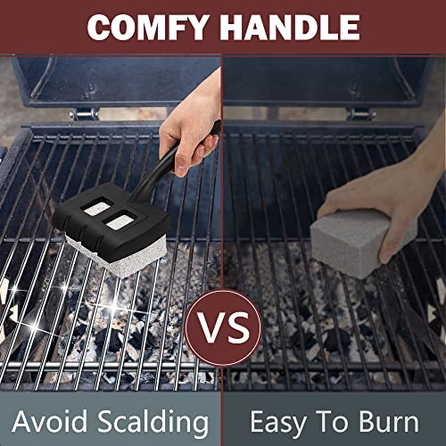 RadStar BBQ Grill Cleaning Blocks - 4 pcs with Handle. Great Grill Brush and Scraper for Grill Cleaning Made from Pumice Stone and is Bristle Free. Clean Grill Griddle and cast Iron