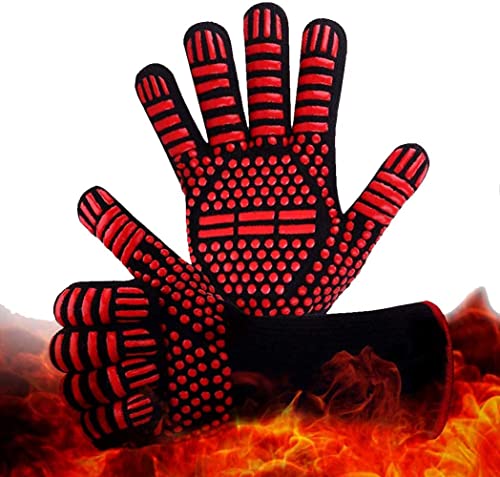 Donkik BBQ Grilling Gloves, 1472°F Extreme Heat Resistant Outoor Barbecue Gloves, Kithen Silione Non-Slip Oven Mitts for Barbeue, Cooking, Baking, Grilling, Welding