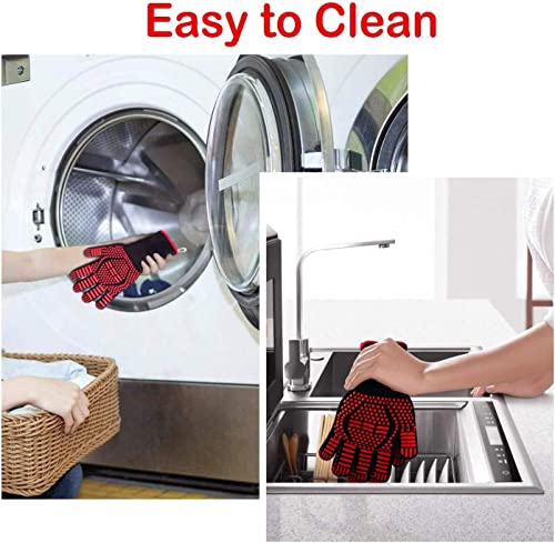 Donkik BBQ Grilling Gloves, 1472°F Extreme Heat Resistant Outoor Barbecue Gloves, Kithen Silione Non-Slip Oven Mitts for Barbeue, Cooking, Baking, Grilling, Welding