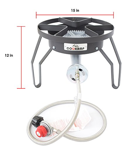 COOKAMP High Pressure Banjo Single Burner Outdoor Propane Burner Gas Stove with 0-20 PSI Adjustable Regulator and Steel Braided Hose SA1150