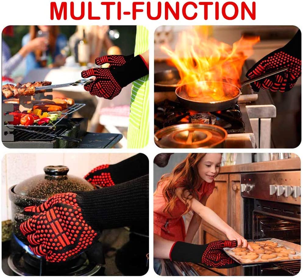 Donkik BBQ Grilling Gloves, 1472°F Extreme Heat Resistant Outoor Barbecue Gloves, Kithen Silione Non-Slip Oven Mitts for Barbeue, Cooking, Baking, Grilling, Welding
