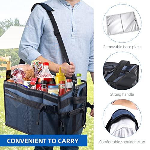 Picnic Caddy Collapsible Grill Caddy with Lid Portable Camping Accessories Large Picnic Basket Outdoor Caddy with Condiment Pocket Paper Towel Holder, Waterproof & Dirt-Resistant, High-Capacity, Blue