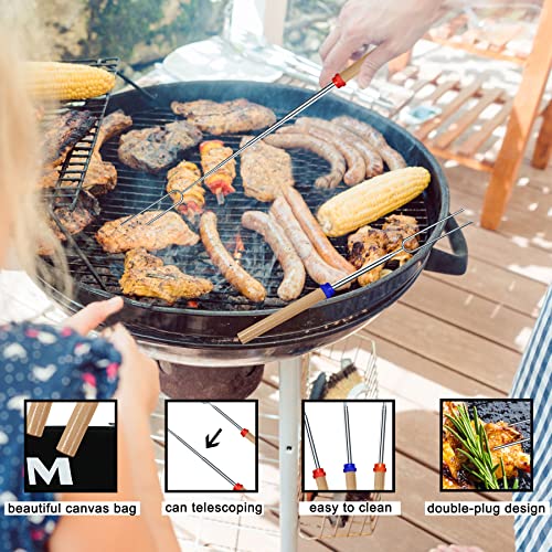 8 PCS Marshmallow Roasting Sticks for Fire Pit, Retractable Grill Forks Smores Sticks Kit for Fire Pit, Marshmellow Roasting Tongs BBQ Tools, TIMDAM Stainless Steel Smores Skewers Campfire Accessories