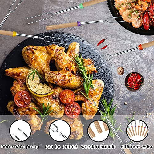 8 PCS Marshmallow Roasting Sticks for Fire Pit, Retractable Grill Forks Smores Sticks Kit for Fire Pit, Marshmellow Roasting Tongs BBQ Tools, TIMDAM Stainless Steel Smores Skewers Campfire Accessories