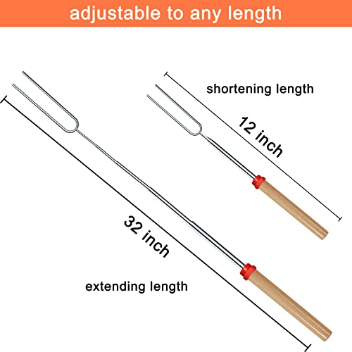 8 PCS Marshmallow Roasting Sticks for Fire Pit, Retractable Grill Forks Smores Sticks Kit for Fire Pit, Marshmellow Roasting Tongs BBQ Tools, TIMDAM Stainless Steel Smores Skewers Campfire Accessories