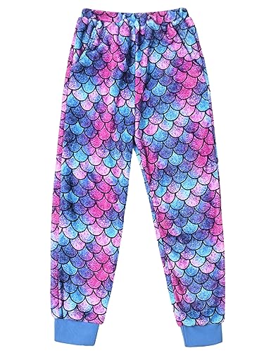 Little Girls Mermaid Pajamas Pj Pants Plush Fleece Warm Winter Sleepwear,4t 5t