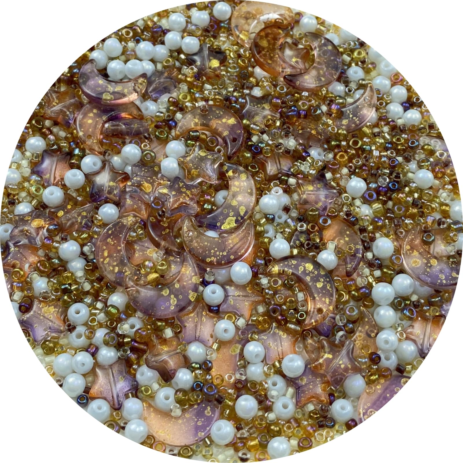 Assorted Glass Beads for Jewelry Making Glass Star Beads Moon Beads Seed Beads Glass Pearl Beads Multi Size Colors Spacer Beads for Bracelets Necklace Earring Making(White Brown)