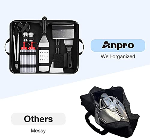Anpro Griddle Accessories Set for Blackstone and Camp Chef Griddle, 15 PCS Flat Top Grill Accessories Set with Griddle Scraper, Metal Spatula, Egg Rings for Outdoor BBQ, Camping, Gifts for Fathers Day