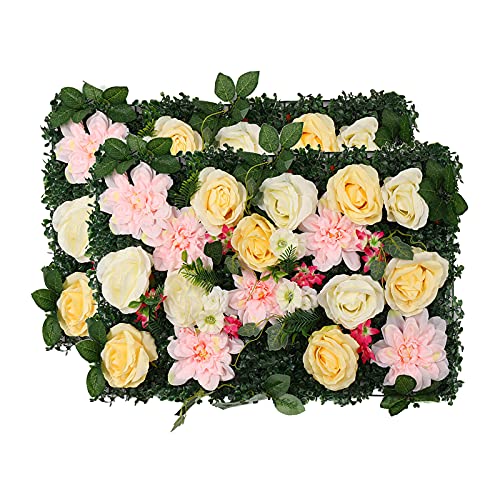 AI HUI 2PCS Artificial Ivy Privacy Fence Screen Square Greenery Walls Outdoor Privacy Screen Wedding Party Decorations Colored Flowers Backdrop Wall Panels for Indoor Garden Greenery Wall