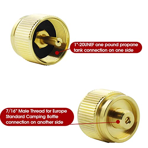 MENSI Propane Gas Camping Stove Adapter 1LB Small Tank Convert to EN417 Bottle Thread 7/16" Brass Adapter