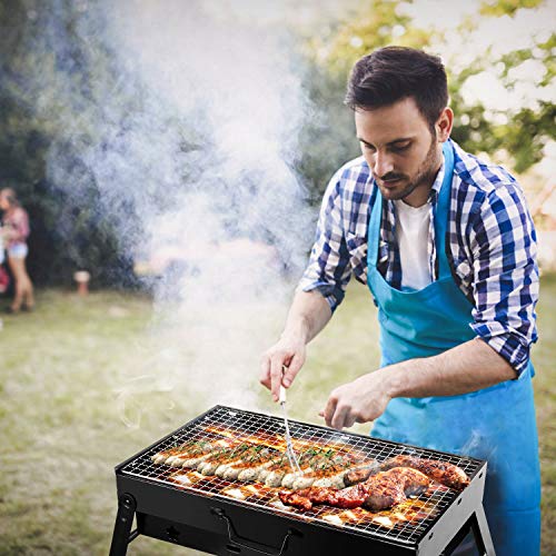 Portable Charcoal Grill, TeqHome 17x10x11 Inch Foldable Mini Barbecue Grill, LightWeight Small BBQ Grill for Outdoor Backyard Camping Picnic Beach Cooking