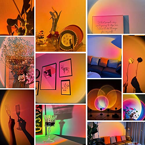 Flanney Sunset Lamp Projection 16 Colors Light 360 Degree Remote Control Brightness Adjustable Rainbow Sunset Sun 12 Effect for Photo Video Bedrooms Vlog Home Party
