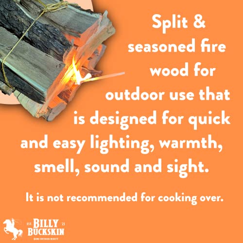 Billy Buckskin Co. Campfire Wood Bundle | 1 Click Fire Ready to Light | Pinion, Juniper, Mesquite with Firestarter Sticks | Simply Light and Go | Split Seasoned Fire Wood for Campfire Outdoor | 19 lb