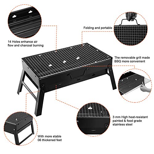 Portable Charcoal Grill, TeqHome 17x10x11 Inch Foldable Mini Barbecue Grill, LightWeight Small BBQ Grill for Outdoor Backyard Camping Picnic Beach Cooking