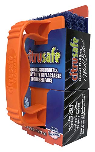 Citrusafe BBQ Grill Scrubber with 3 Heavy Duty Replaceable Scrubber Pads - Removes Grease and Burnt Food Safely from Grill Grates