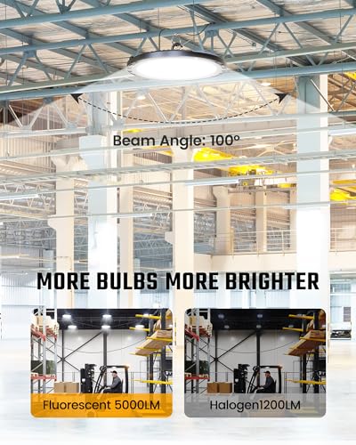 SUPERDANNY High Bay Lights - 150W, 21,000 lm, 140 LM/W, 5000K Daylight UFO High Bay LED Shop Lights, High Bay Led Light 6ft Cable- LED High Bay Light for Warehouse, 4/Pack