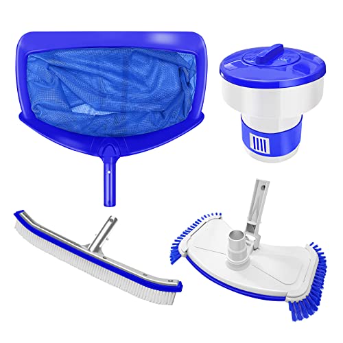 Aiper 4 in 1 Swimming Pool Cleaning Kit, Pool Brush, Pool Vacuum Head, Skimmer Leaf Net, Pool Dispenser, Perfect for Above-Ground/In-ground Pools, Fountains, Walls, Tiles & Floors (Pole NOT Included)