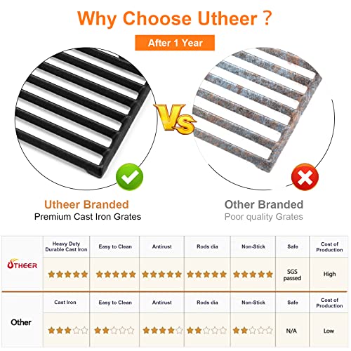 Utheer 7638 17.5 Inch Cast Iron Grill Grates Replacement for Weber Spirit I & II 300 Series, Spirit 700, Genesis 1000-3500, Spirit E/S-310, E/S-320, E/S-330, Genesis Silver Gold Platinum B/C, 7639