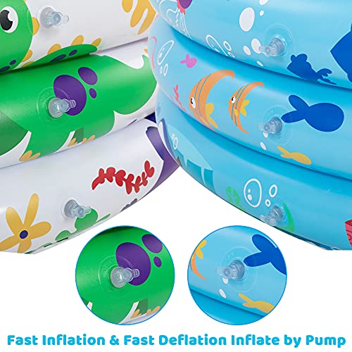 34'' Dinosaur & Ocean Inflatable Kiddie Pool Set, 2 Pack Summer Fun Swimming Pool for Kids Water Pool Baby Pool Pit Ball Pool for Ages 3+