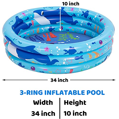 34'' Dinosaur & Ocean Inflatable Kiddie Pool Set, 2 Pack Summer Fun Swimming Pool for Kids Water Pool Baby Pool Pit Ball Pool for Ages 3+