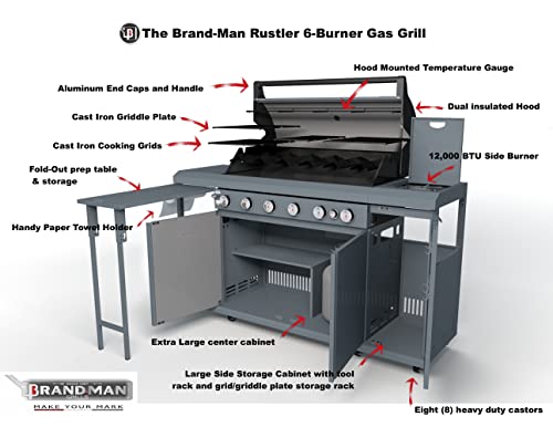 Rustler2 Six (6) Burner Gas Grill Center & Kitchen Island by Brand-Man Grills