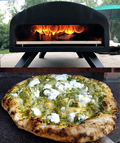 Bertello Outdoor Pizza Oven Black + Pizza Peel Combo. Outdoor Wood Fired Pizza Oven and Portable Pizza Oven