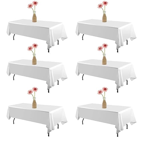 Tablecloth,Polyester Table Cloth, Wrinkle Resistant Washable Polyester Table Cover for Wedding Dining Table Buffet Parties and Camping. (White, 60×102 Inch 6pack)
