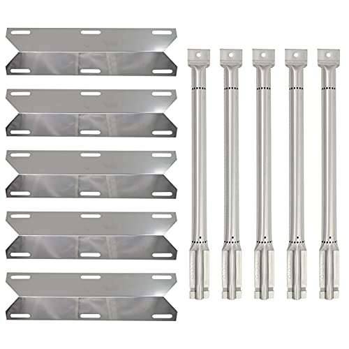 5-Pack BBQ Gas Grill Tube Burner & Heat Shield Plate Tent Replacement Parts for Perfect Flame 720-0522 - Old - Compatible Barbeque Stainless Steel Pipe Burners & Flame Tamer, Flavorizer Bar