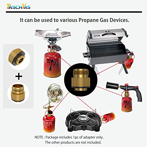 Isobutane to Propane Adapter - Taschyas Camping Grill Propane Gas Stove Adapter - Input: EN417 Lindal Valve Canister, Output: Propane Gas Stove Z20