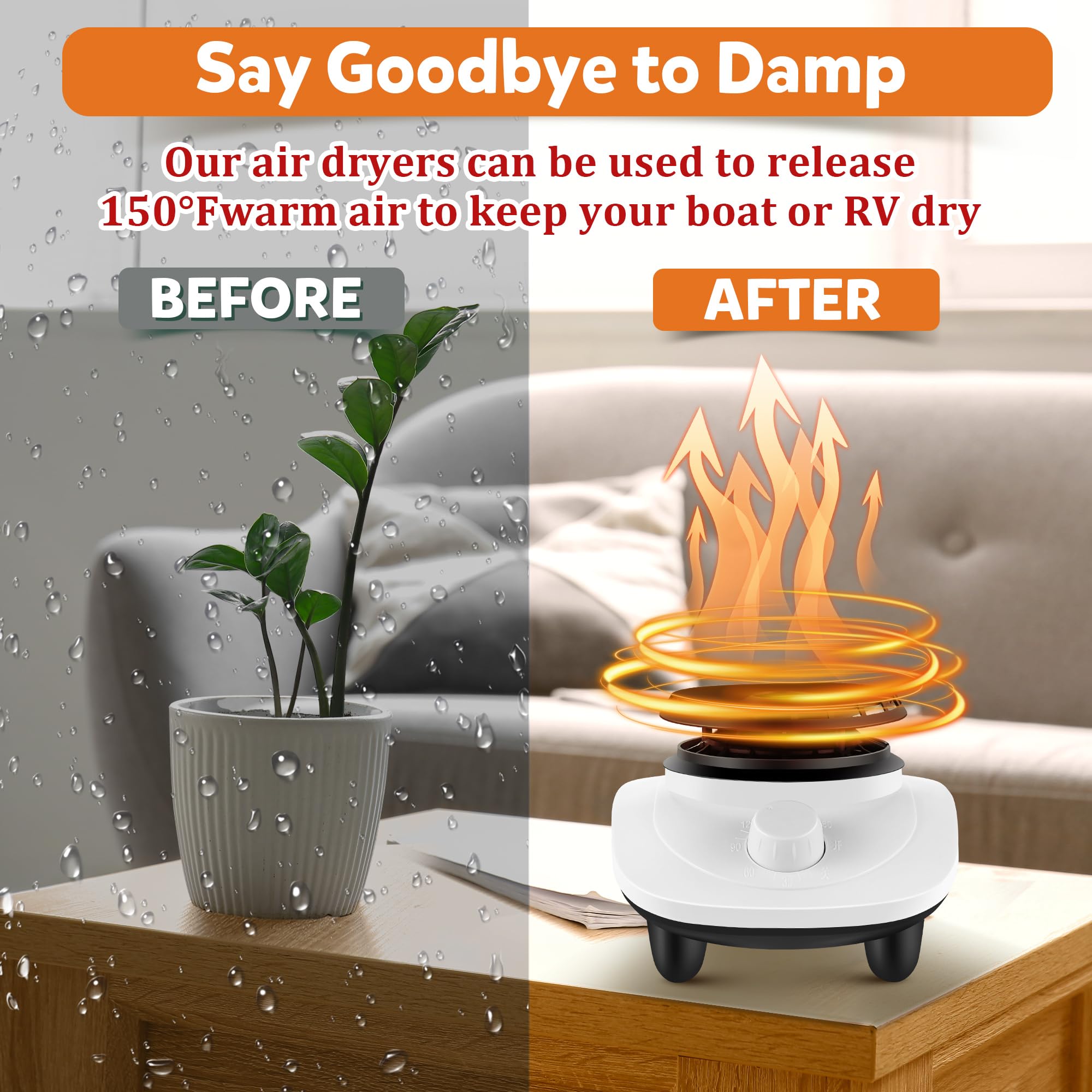 Air Dryer, 131°F Warm Air Circulator and Stor Dry fit Small Spaces(160sq ft), Silent Design 180W Low Power Draw Marine Dehumidifier Against Humidity, Accelerates Air Drying and Circulation