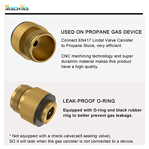 Isobutane to Propane Adapter - Taschyas Camping Grill Propane Gas Stove Adapter - Input: EN417 Lindal Valve Canister, Output: Propane Gas Stove Z20