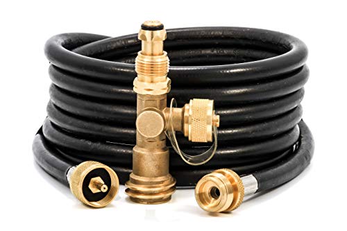 Camco 59103 Propane Brass Tee with 3 Port and 12' Hose,black and gold