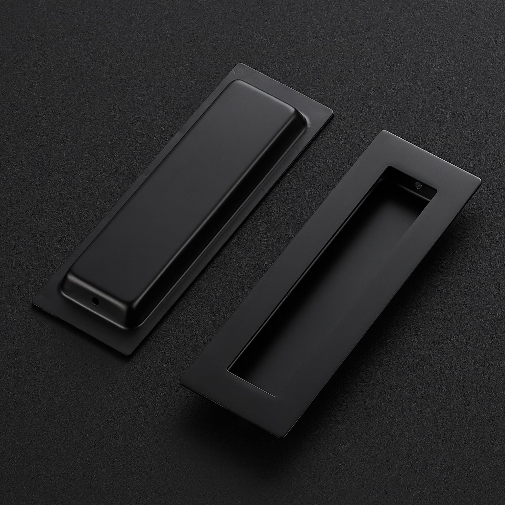 JOY DECOR 2 Pack Pocket Door Handles Sliding Closet Door Pulls, 5.9" Flush Barn Door Pulls Black Closet Finger Pulls, Rectangular Recessed Closet Door Handles